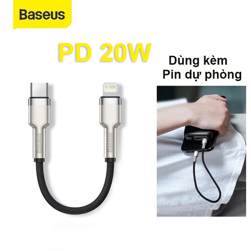 Dây sạc ngắn BASEUS sạc nhanh PD 20W Type C to Lighting 18W 30W dài 23Cm 25Cm bọc dù sử dụng kèm ...