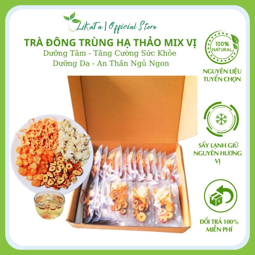 Hộp 30 Gói Trà Đông Trùng Hạ Thảo Táo Đỏ Long Nhãn Hoa Cúc-Tăng Cường ...