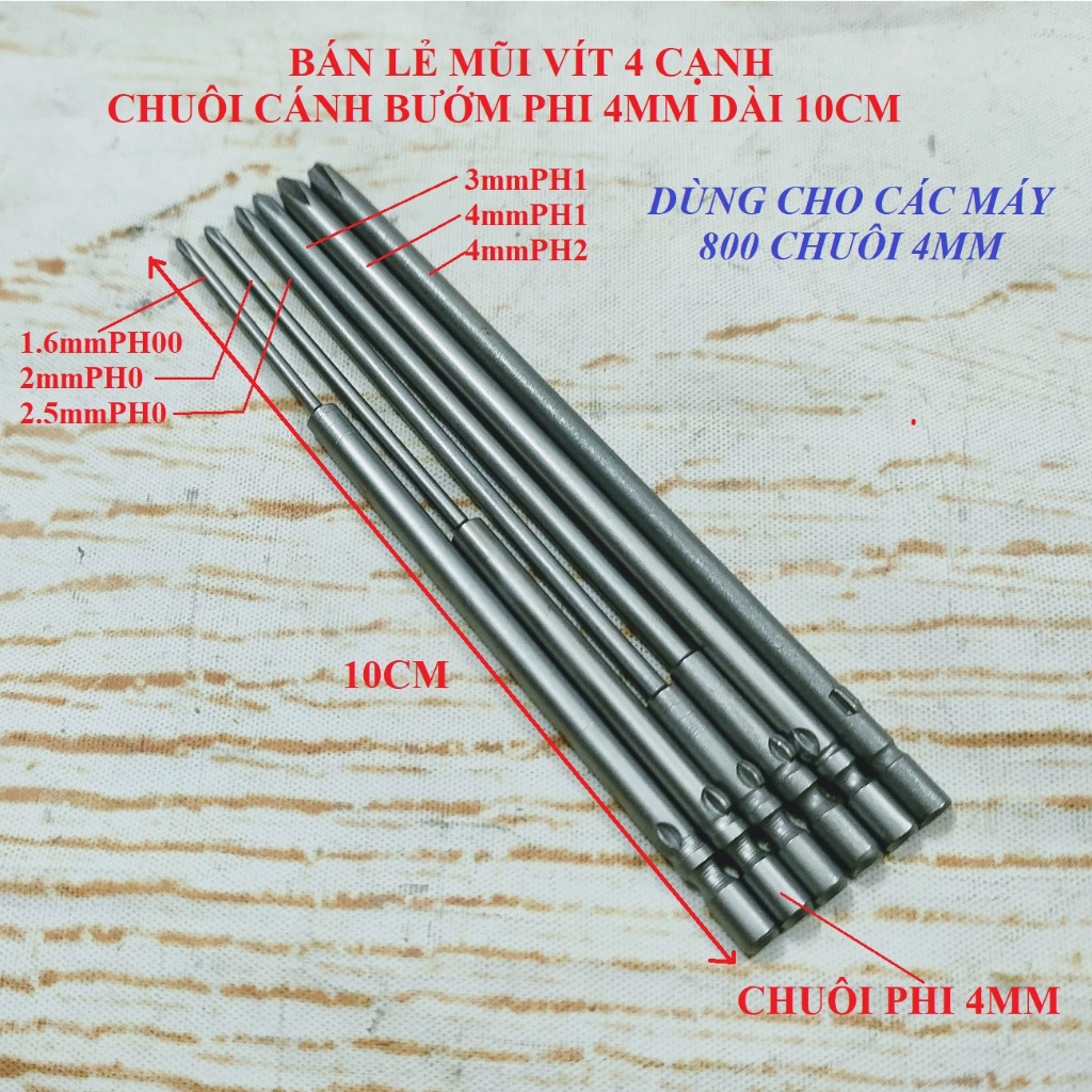 SV Mũi vít 4 cạnh 800 chuôi cánh bướm PHI 4MM DÀI 10CM | Shopee Việt Nam