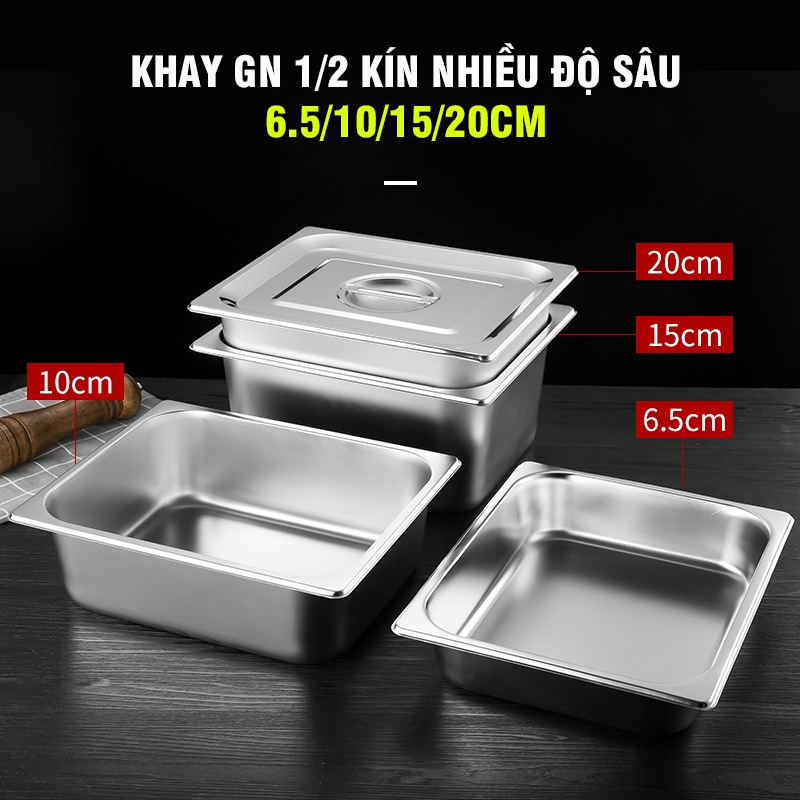 Khay inox GN 1/2 có lỗ/kín sâu nhiều cỡ (6.5/10/15/20)cm có nắp | Shopee Việt Nam