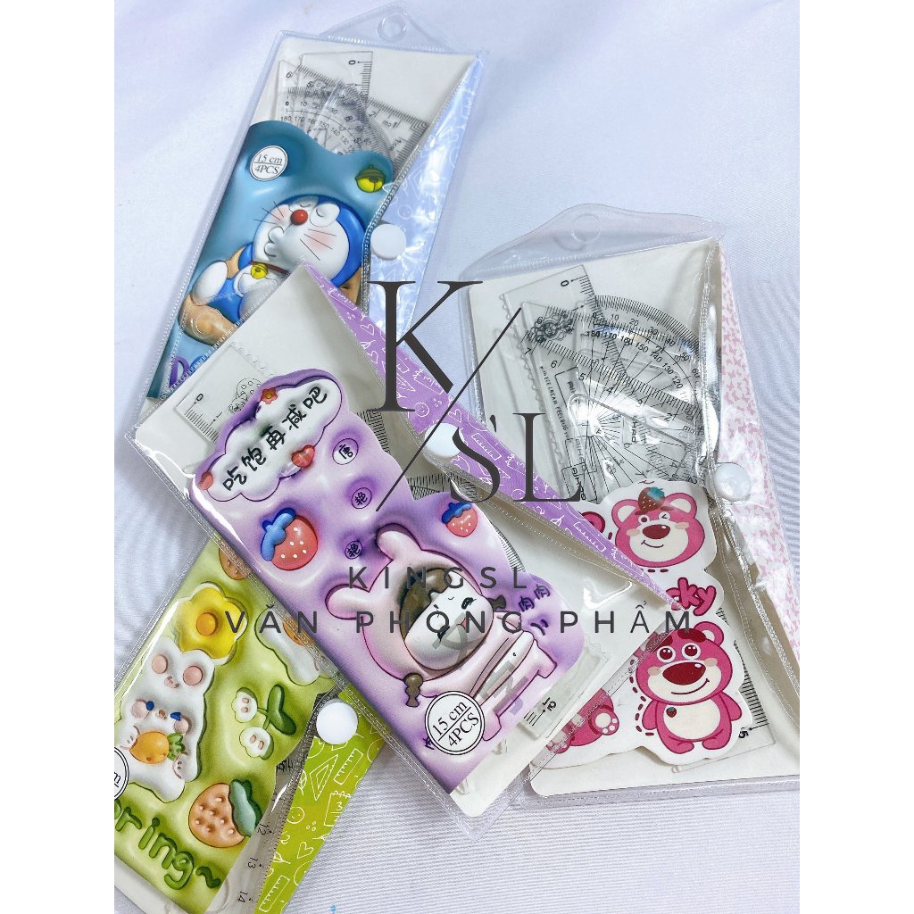 Bộ Eke Thước Kẻ 4 cây mẫu 3D dễ thương cute | Shopee Việt Nam