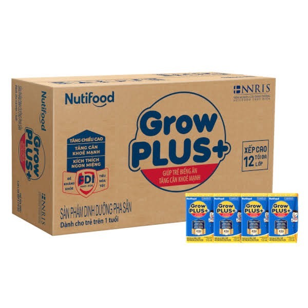 1 lốc 4 hộp sữa Grow Plus+ 180ml đỏ của Nutifood,Sữa nước Nutifood grow ...