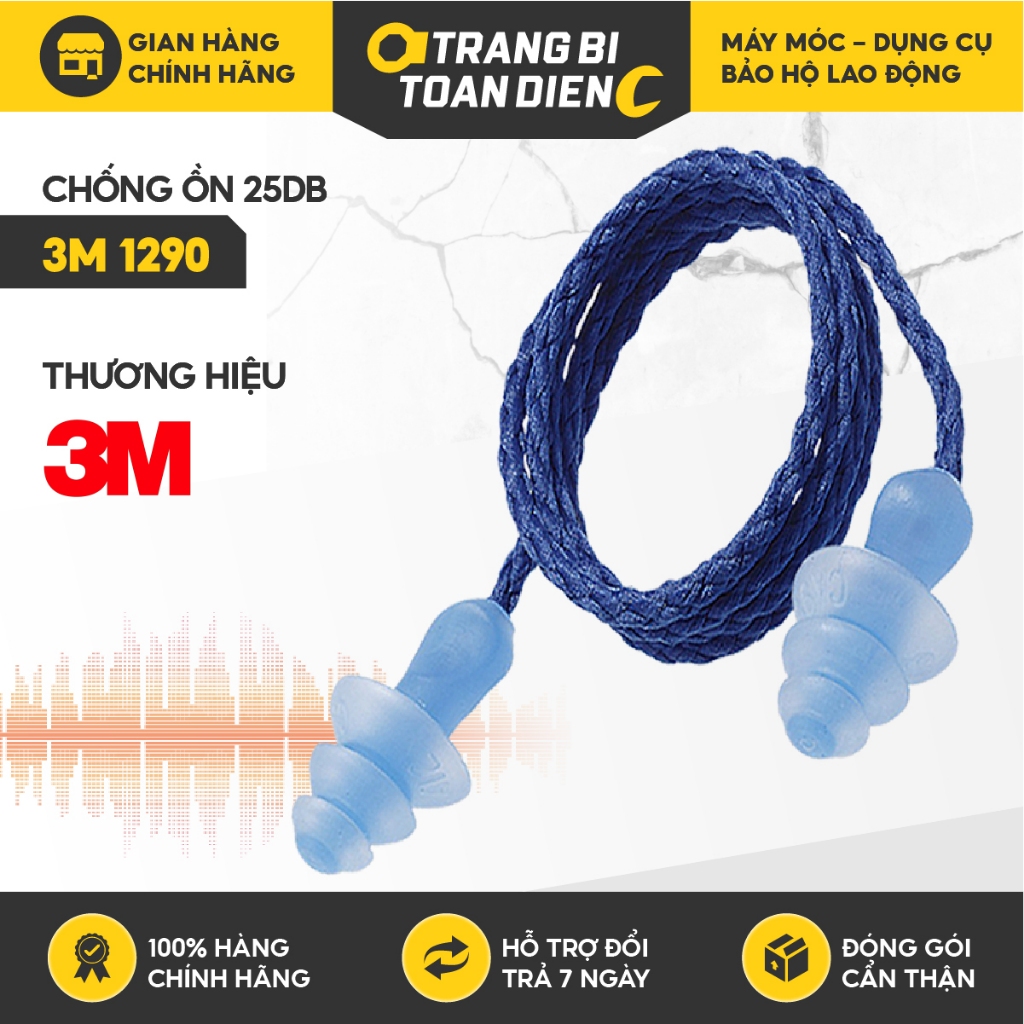 Nút tai chống ồn 3M 1290, Nhét tai chống ồn có dây, chất liệu silicon ...