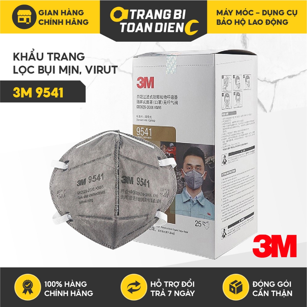 Khẩu trang than hoạt tính 3M 9541 lọc mùi, 5 lớp kháng khuẩn, lọc bụi siêu mịn, Khẩu trang 3M ...