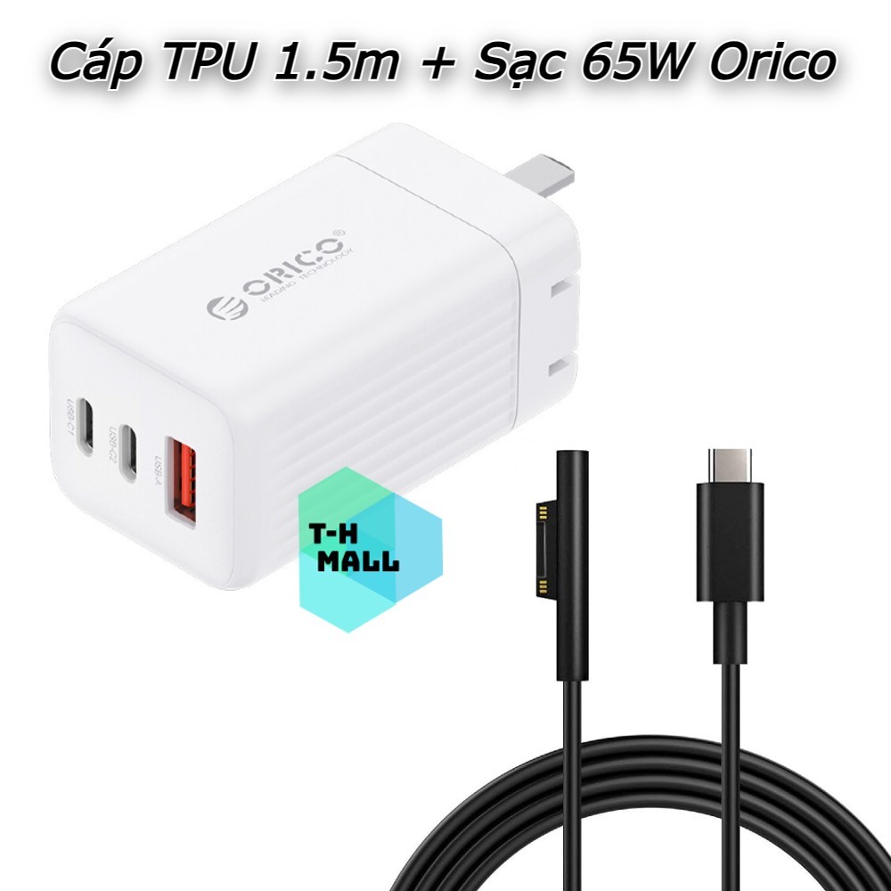 Cáp sạc nhanh PD Type C to Surface Pro 3 4 5 6 7 8 9 Surface Go Surface Book 1 2 Laptop 15V 65W ...