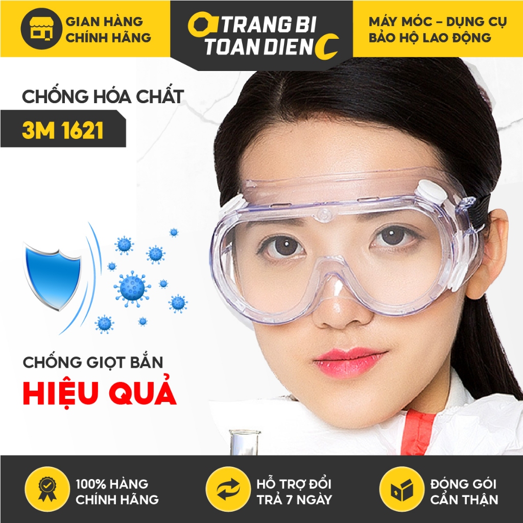 Kính chống hóa chất 3M 1621 chống văng bắn hoá chất, bụi, chống tia UV, chống đọng sương ...