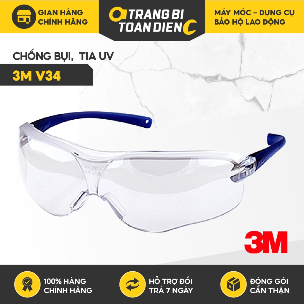 Kính bảo hộ 3M V34 chính hãng chống bụi, chống đọng sương, chống tia UV, Kính chống bụi đi xe ...