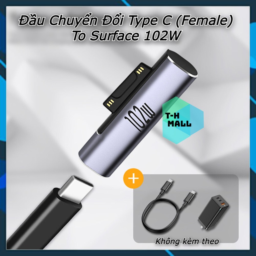 Đầu chuyển đổi sạc nhanh Type C PD 15V 65W 102W sang Microsoft Laptop Surface Pro 3 4 5 6 7 8 Go ...