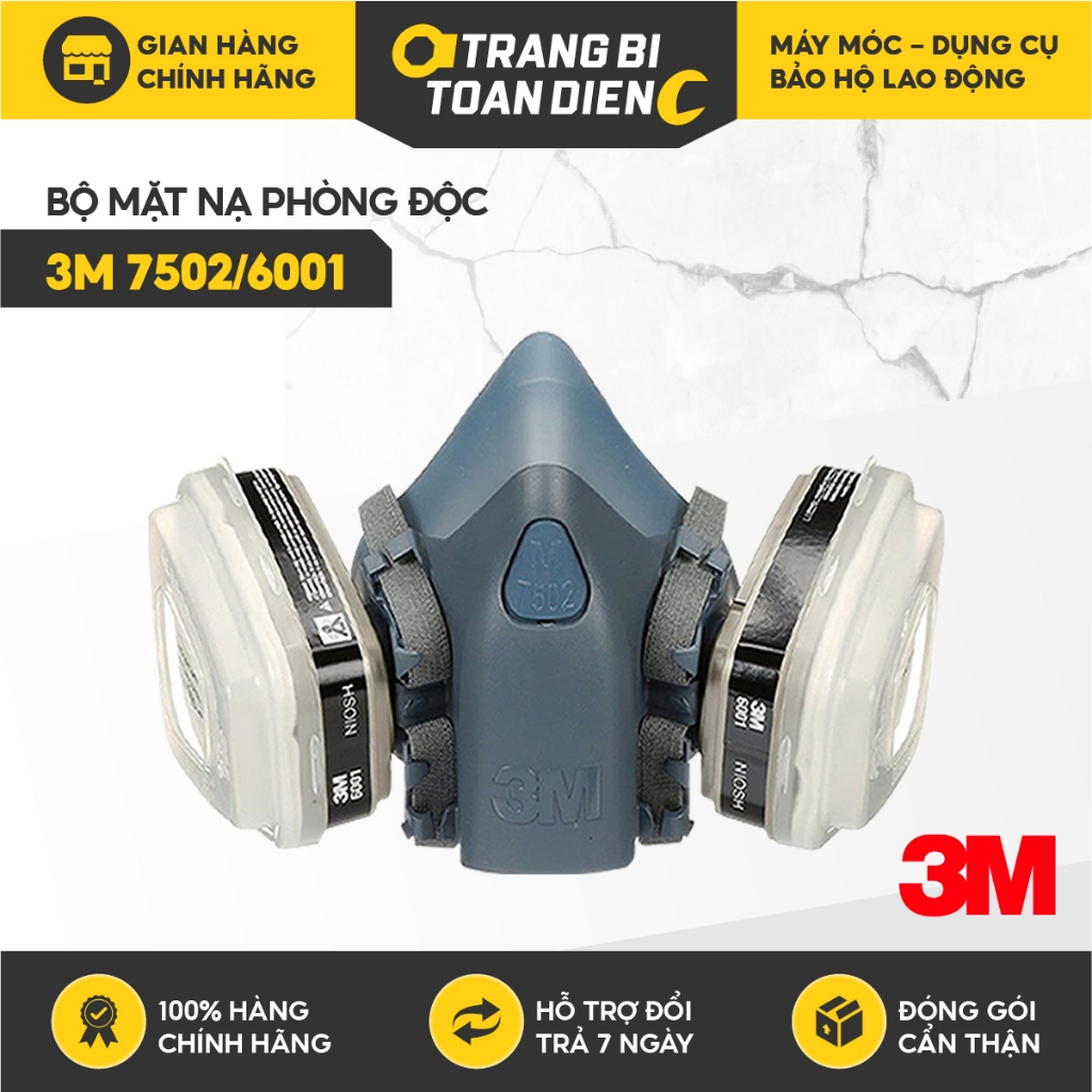 Mặt nạ phòng độc 3M 7502 và Phin lọc 6001 chính hãng, phun thuốc, phun sơn, lọc bụi mịn, vi rút ...
