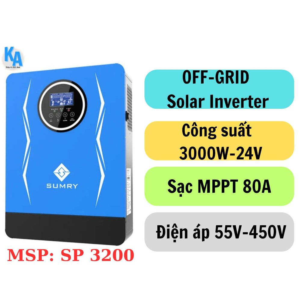 Off-Grid Solar Inverter 3000W 24V điện áp 55V - 450V sạc MPPT 80A ...