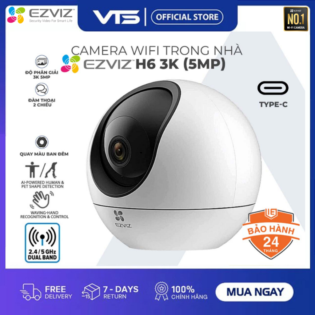 Camera WIFI Trong Nhà EZVIZ H6 3K 5MP, C6C 4K 8MP, Xoay 360 Độ, Siêu Nét, Đàm Thoại 2 Chiều ...