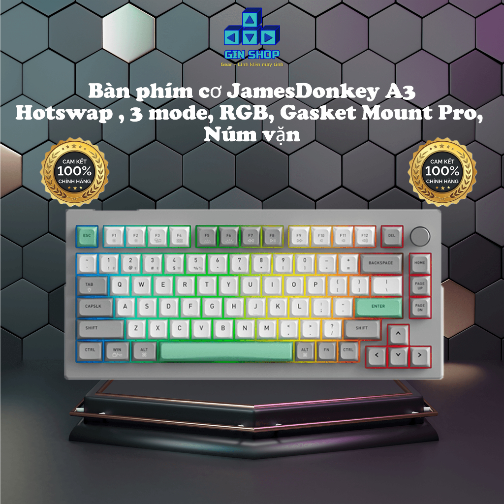Bàn phím cơ Jamesdonkey A3 mạch xuôi | Gasket mount | 3 mode kết nối | Led RGB | Shopee Việt Nam