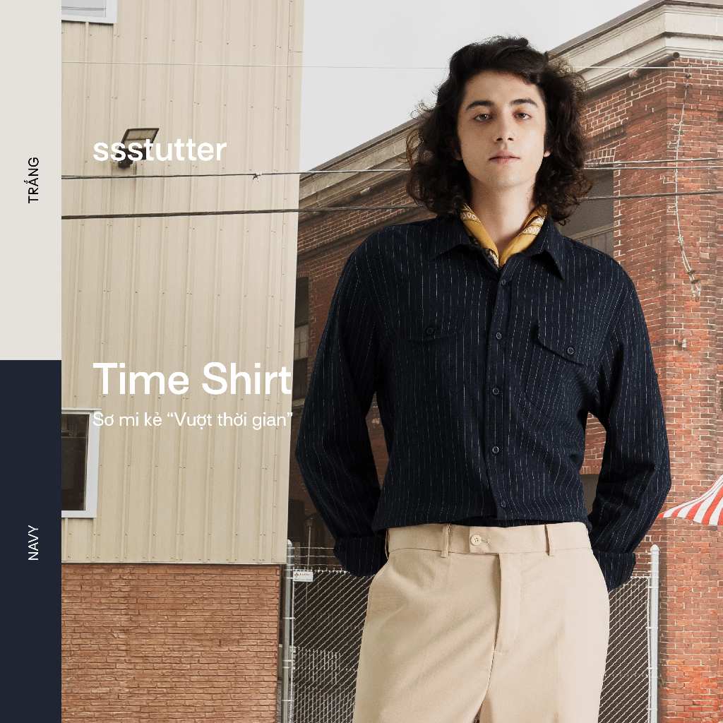 Áo sơ mi tay dài nam nữ SSSTUTTER kẻ sọc túi hộp dáng regular cotton ...