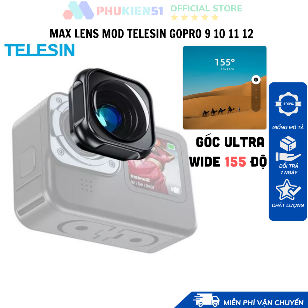 Max Lens Mod TELESIN GoPro Hero 12 11 10 9 Black - Góc quay siêu rộng ...