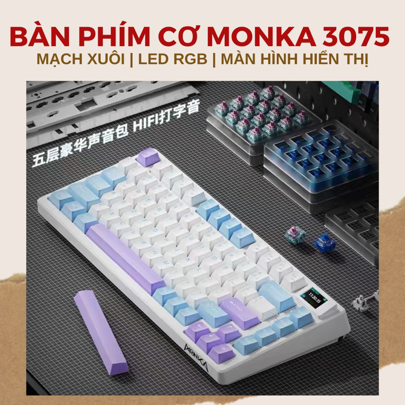 [SẴN GIAO NGAY] Bàn phím cơ không dây Monka 3075 Pro V2 | 3 MODE MẠCH ...