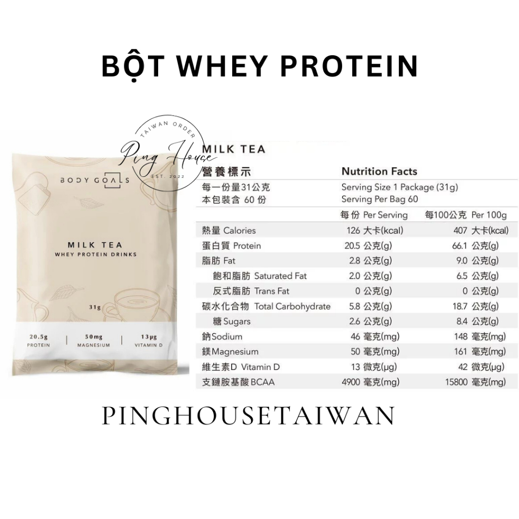 (sẵn) Bột whey protein tăng cơ vị trà sữa thơm ngon gói nhỏ 31g nội địa ...