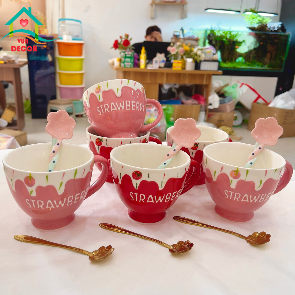 Cốc Strawberry,Ca-Chén-Ly-Tách Decor,ca sứ-chén nước-ly cà phê-tách trà ...