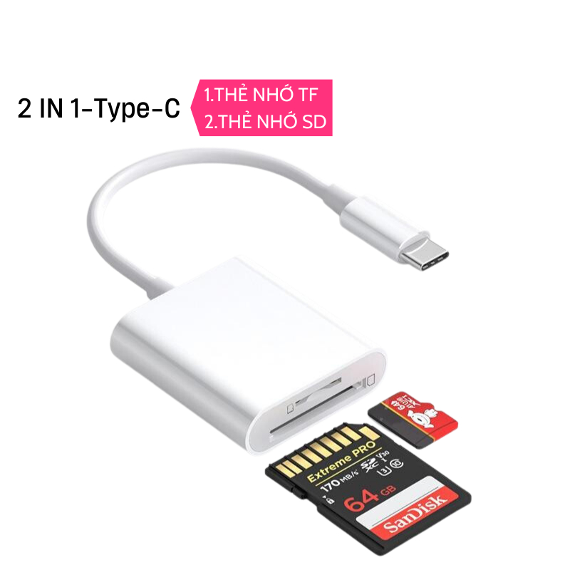 Đầu đọc thẻ nhớ microSD và SD dành cho điện thoại Android Type-C như Samsung, Xiaomi, OPPO ...