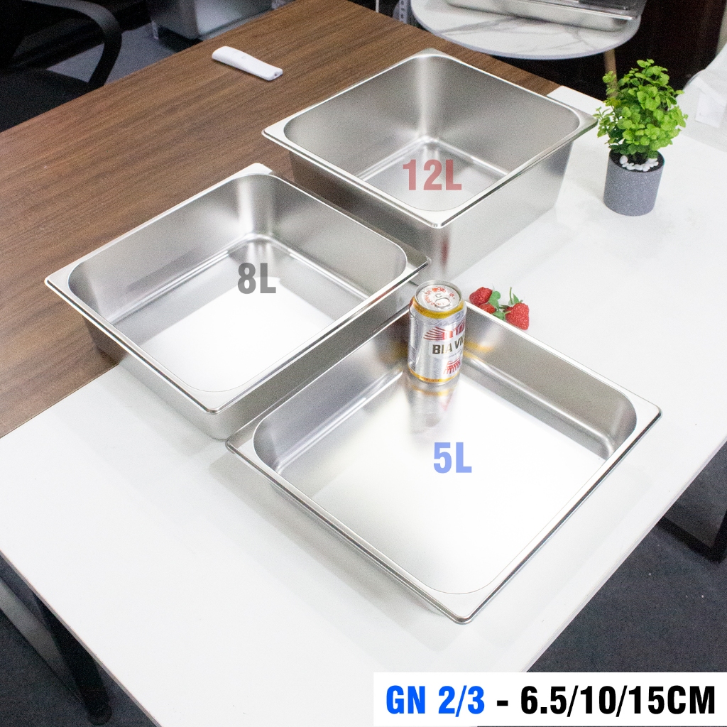 Khay inox GN 2/3 sâu 6.5/10/15/20cm có nắp đậy | Shopee Việt Nam