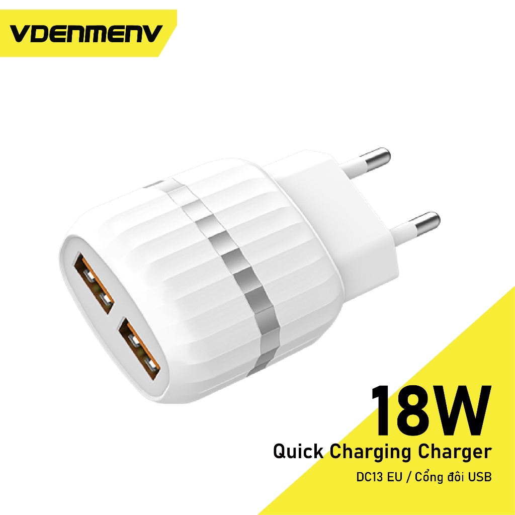 Cốc sạc VDENMEN DC13 EU charger PD18W, Cổng Đôi USB Hỗ Trợ Sạc Nhanh | Shopee Việt Nam