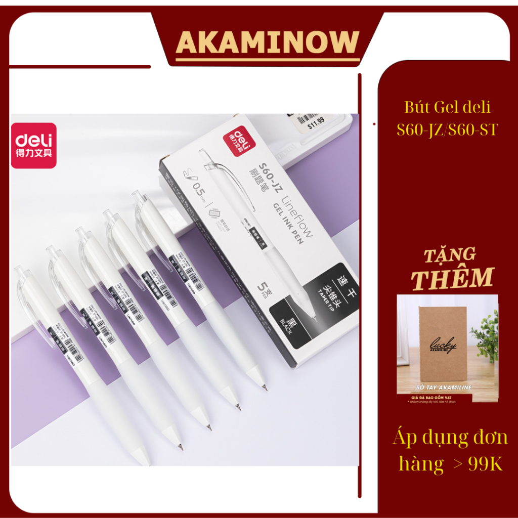 Bút gel Deli thiết kế trắng sang trọng ngòi 0,5mm mực đen bấm khô nhanh ...