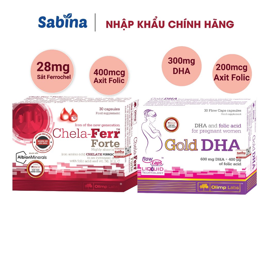 Bộ đôi Chela Ferr Forte và Gold DHA 36,6g(Olimp Labs). Thực phẩm bảo vệ ...