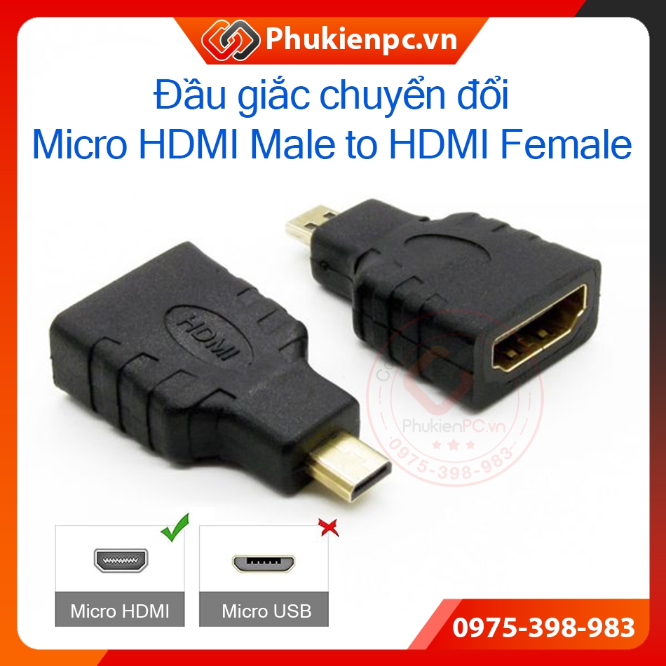 Đầu chuyển đổi Micro HDMI Male to HDMI Female. Kết nối máy tính Laptop ...