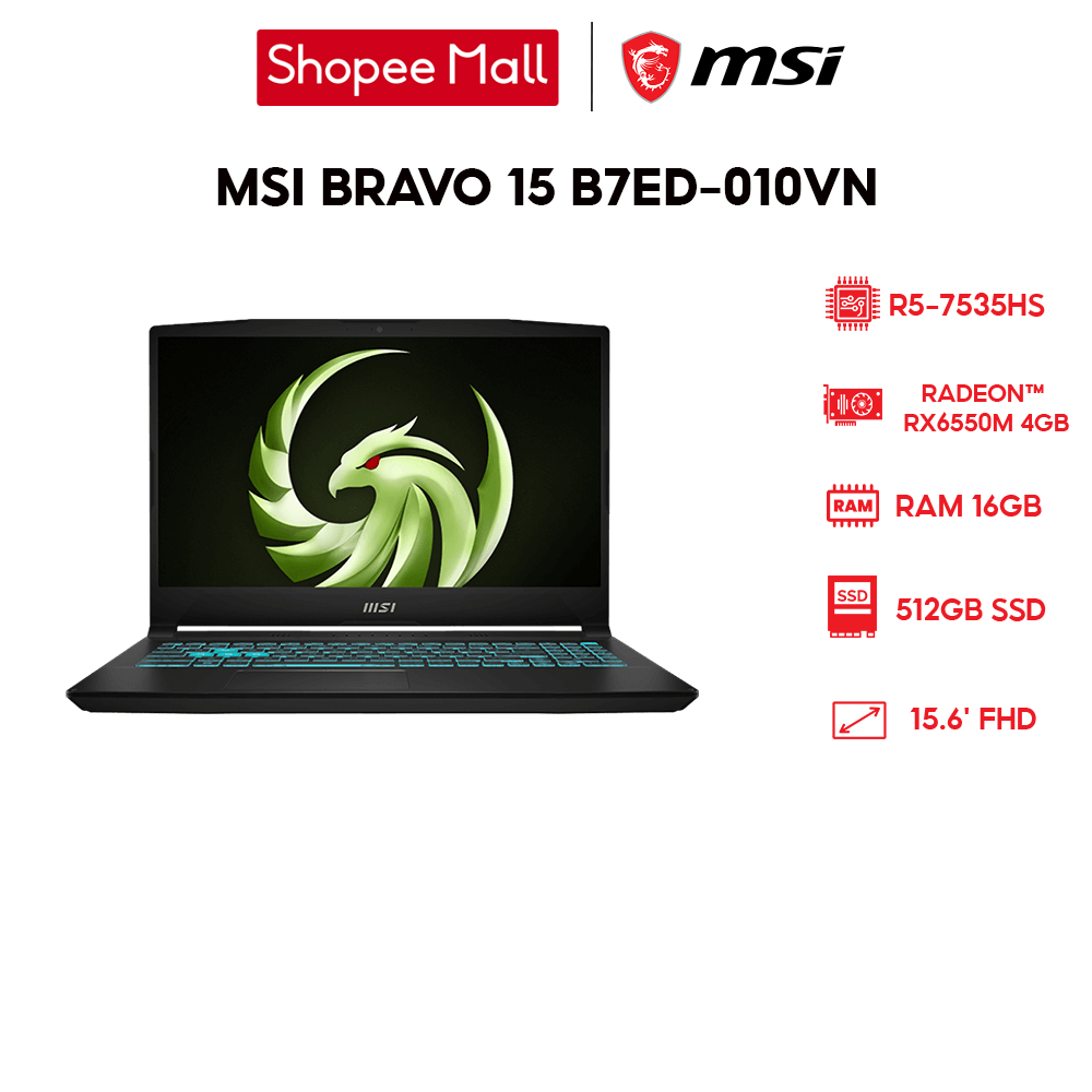 Laptop Gaming MSI Bravo 15 B7ED-010VN R5-7535HS | 16GB | 512GB | Radeon ...