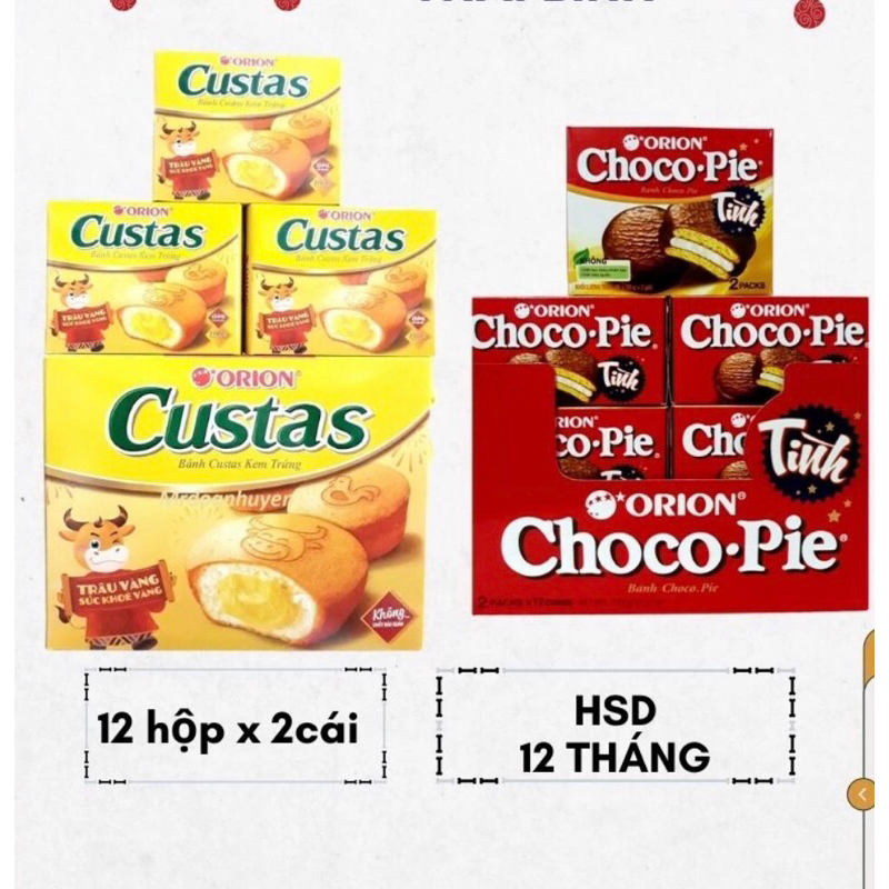 (1 thùng 48 hộp) Bánh trứng custas hộp 2 chiếc 47gram-đi lễ,làm tháp ...