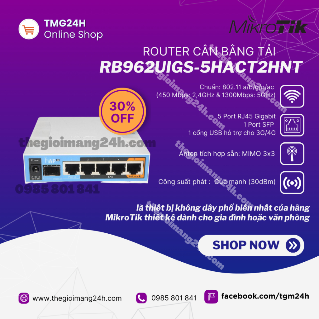 Router Cân Bằng Tải Mikrotik RB962UiGS-5HacT2HnT (hAP ac) hỗ trợ 70 ...