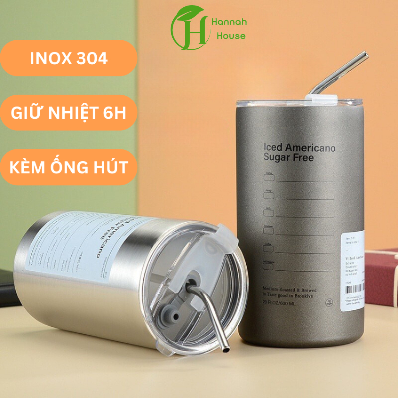 Ly giữ nhiệt Iced Americano Inox 304 cao cấp, cốc giữ nhiệt bằng thép không gỉ dung tích 600ml ...
