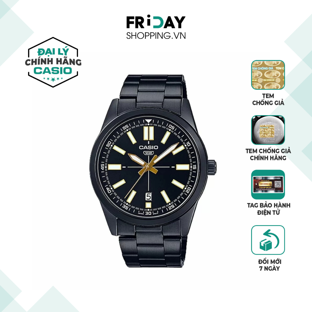 Đồng Hồ Casio Nam MTP-VD02B-1EUDF Mặt Tròn Màu Đen Dây Kim Loại Chính ...
