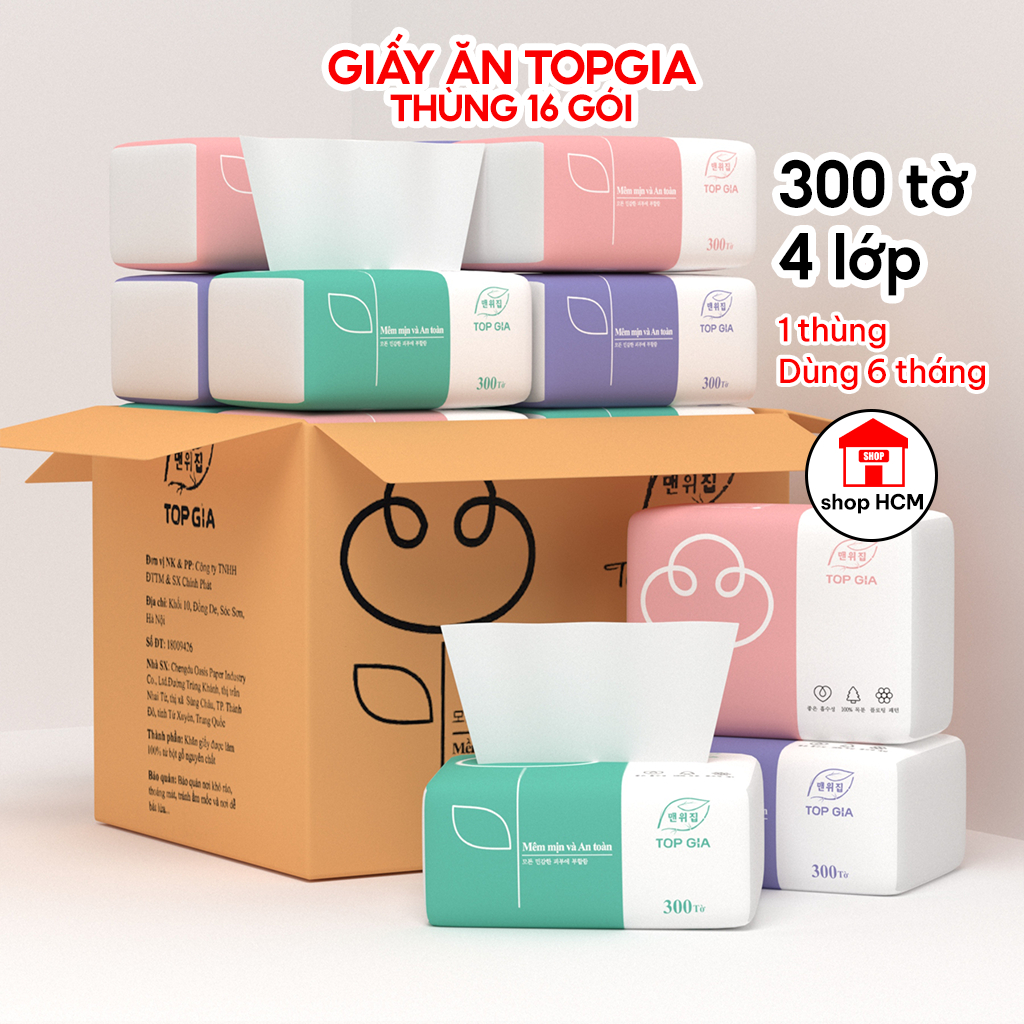 Giấy ăn rút đa sắc Topgia thùng 40 gói cao cấp 240 tờ 4 lớp dập vân 4D ...