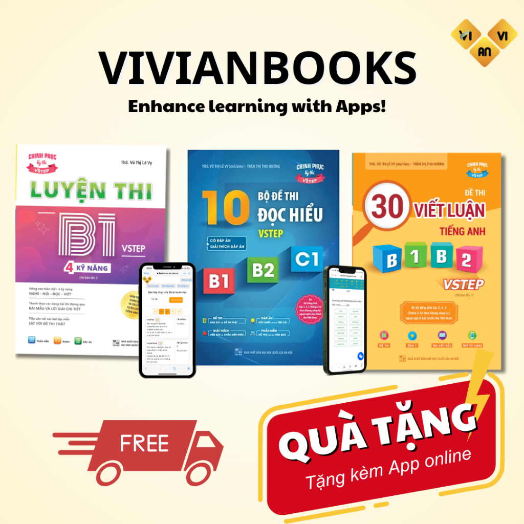 Combo 3 sách Luyện thi B1 Vstep 4 kỹ năng, sách 30 đề thi viết luận và ...