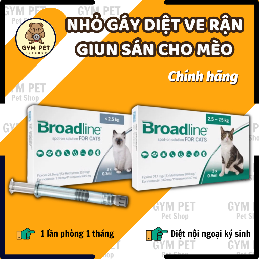 BROADLINE nhỏ gáy cho mèo phòng và diệt ve, rận, bọ chét và tiêu hóa ...