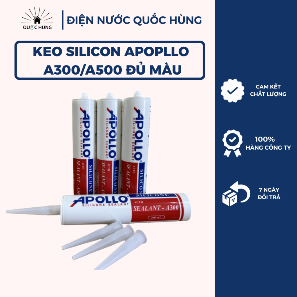Keo silicon Apollo A500,A300 + súng bắn keo,dán cửa kính,bồn rửa chén ...