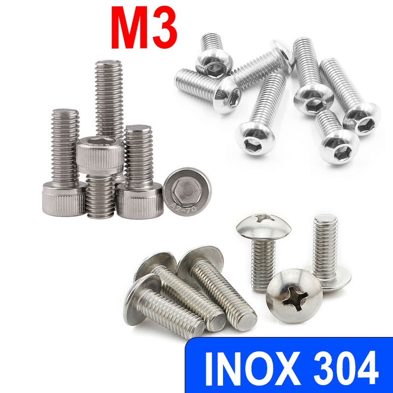Set 10 con Ốc - Bulong Inox 304 M3 (3mm) các độ dài 5mm 6mm 10mm 16mm ...