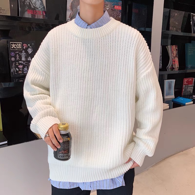 Áo sweater len nam nữ form rộng , áo sweater nam unisex màu đen thời ...