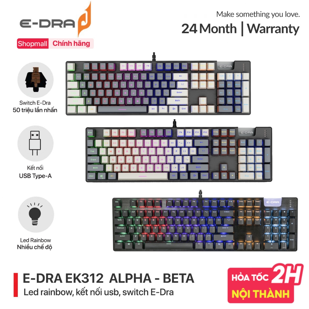 Bàn phím máy tính gaming có dây E-dra EK312 Alpha - Beta Blue / Brown ...