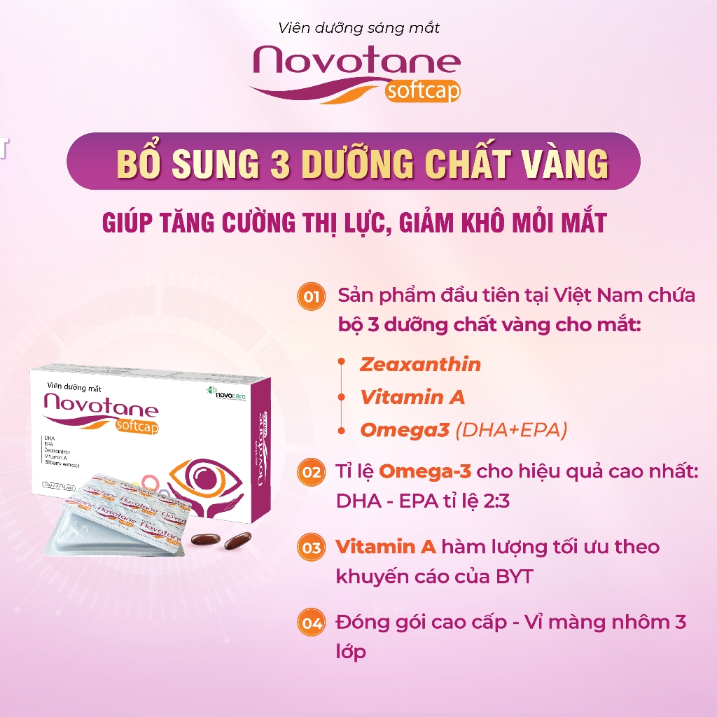 Viên Dưỡng Sáng Mắt Novotane Softcap - Bổ sung bộ 3 dưỡng chất vàng cho ...