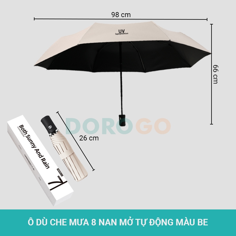 Ô che mưa dù che nắng UPF 50+ cao cấp 2 mặt DOROGO nan kép tự động nhỏ ...