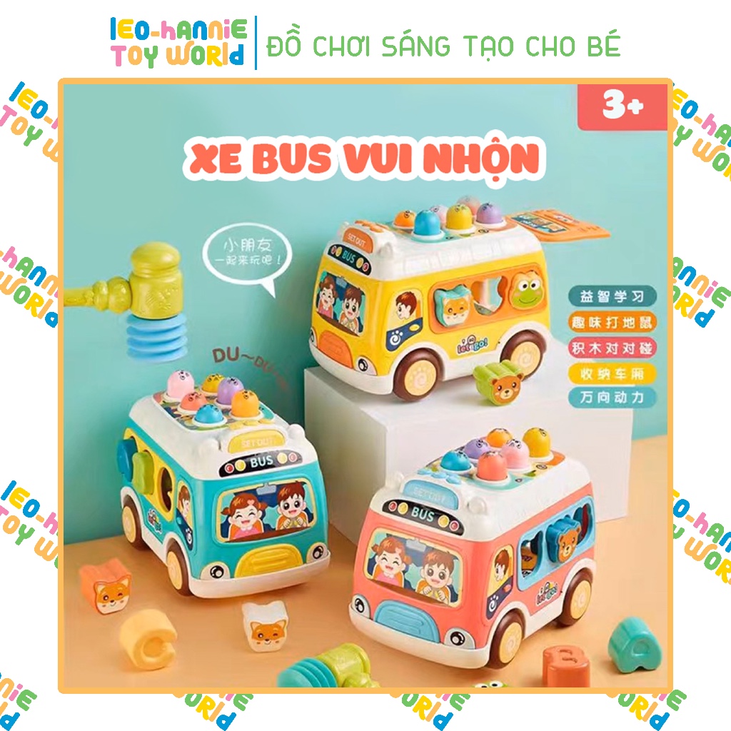 Xe Bus vui nhộn thả hình khối, đập chuột có nhạc và đèn (Giao màu ngẫu ...