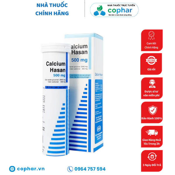 Calcium Hasan 500mg phòng và hỗ trợ điều trị loãng xương (20 viên ...