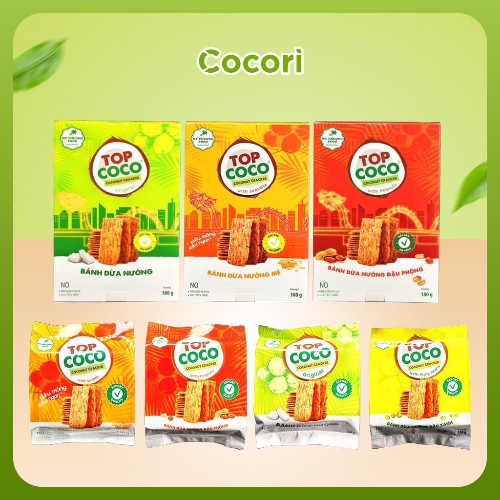 Bánh dừa nướng Top Coco Chính hãng hàng xuất khẩu Gói 150Gam và Hộp 180 ...