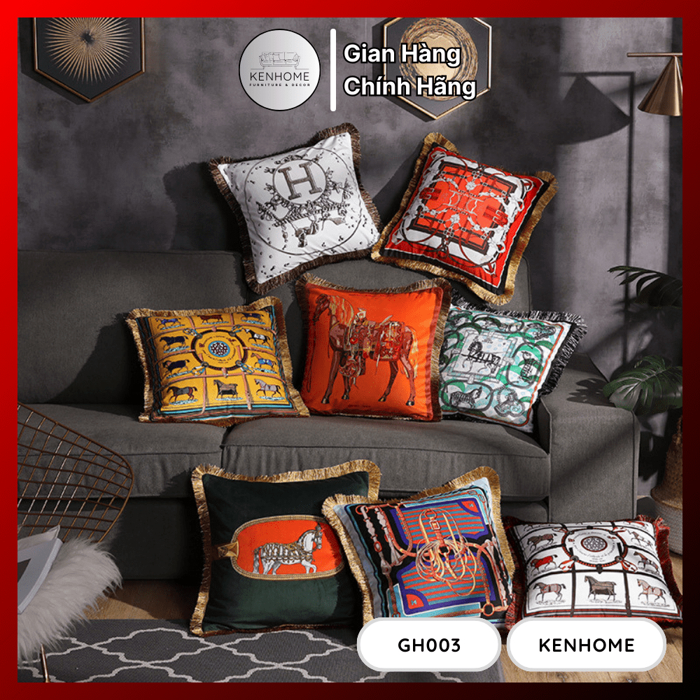 [Cao cấp] Gối tựa lưng sofa họa tiết HER.MES, gối tựa sofa cao cấp ...