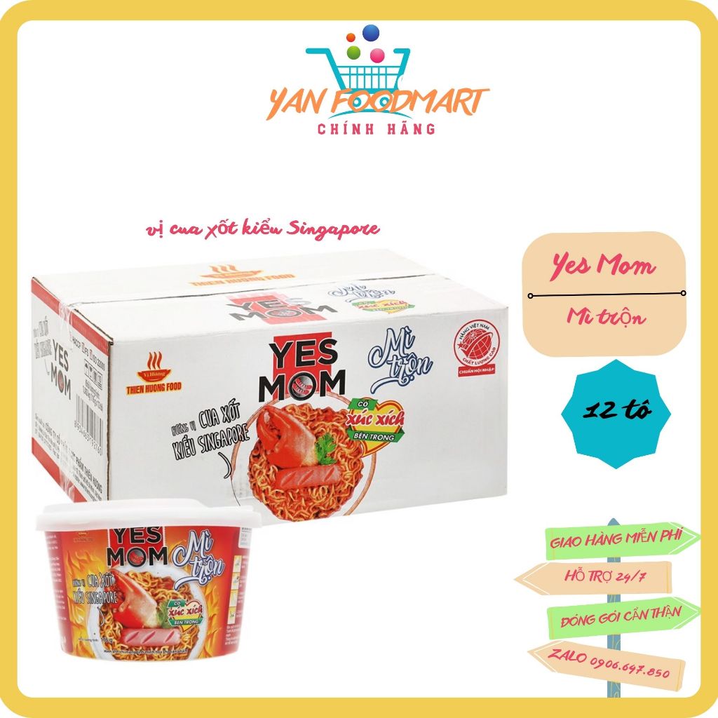 Mì trộn Yes Mom hương vị cua xốt kiểu Singapore tô 116g (có xúc xích thật) THÙNG 12 TÔ | Shopee ...