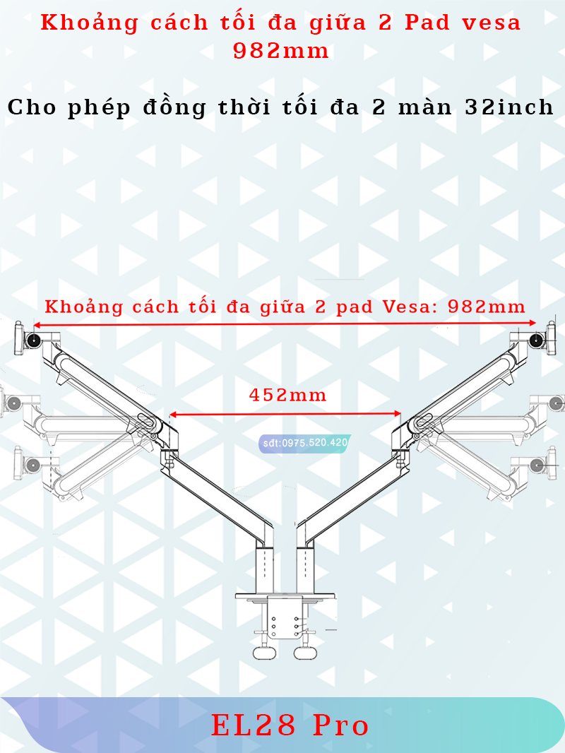 EL28 Pro Giá treo 2 màn hình máy tính - HỢP KIM NHÔM [Màn hình 22-32inch] Arm 2 màn hình cao cấp ...