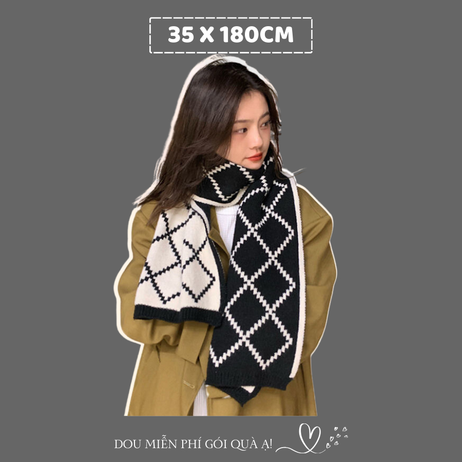 Khăn cashmere quàng cổ unisex nam nữ dày ấm, Khăn len dệt kim tone đen ...