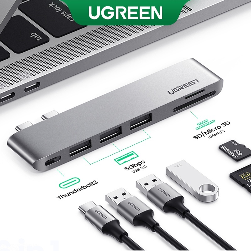 Cáp Chuyển Hub Ugreen 6 in 2 Dual Type C to HDMI+ 2USB 3.0+ Card Reader ...