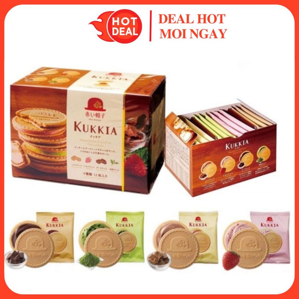 Bánh Quy Nhân Kem Akai Boshi Kukkia Nội Địa Nhật (Hộp 4 Vị 12/20 cái ...